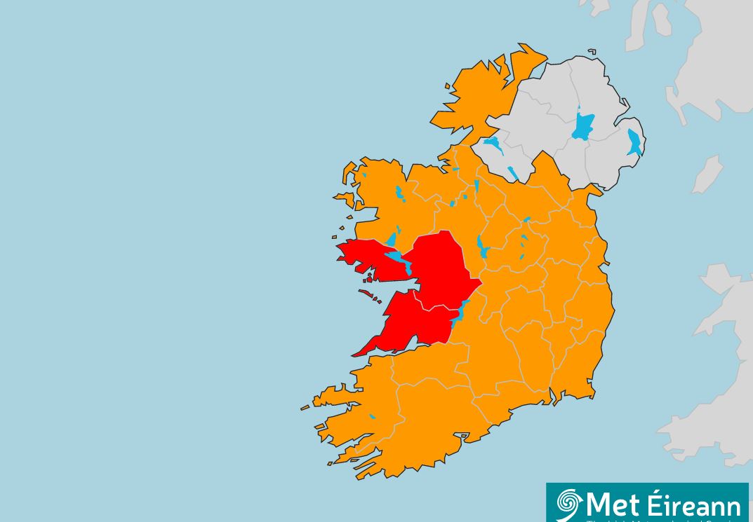 Red weather warning for two counties ahead of arrival of Storm Jorge ...