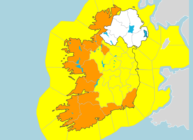 Orange Weather Warnings for 11 Counties